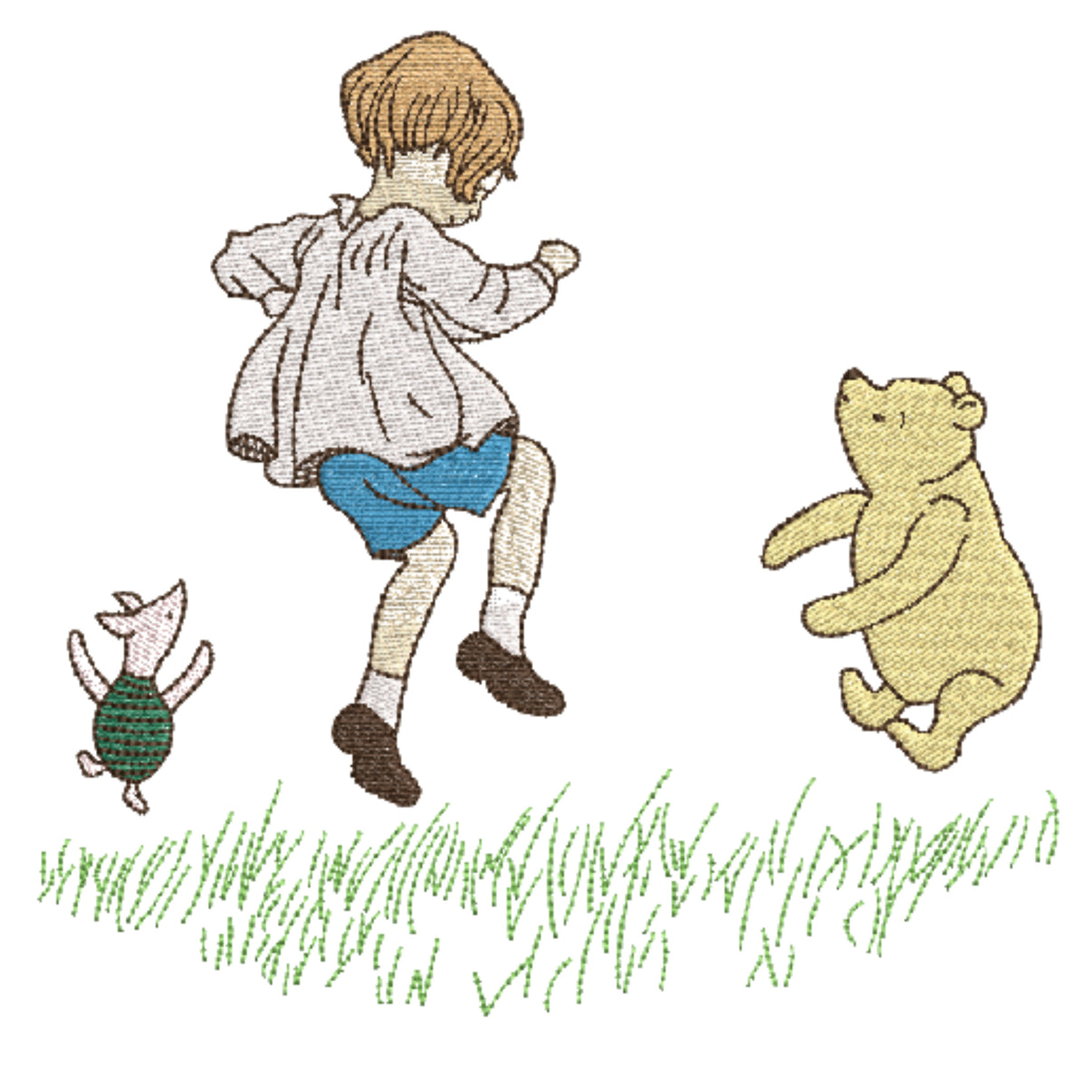 Pooh, Christopher Robin & Piglet Jump For Joy – Digital Stitch Empire